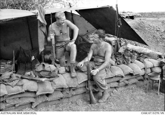 Vietnam. 1967. Signaller Robert Johnson of Coburg, Vic (left), and ...