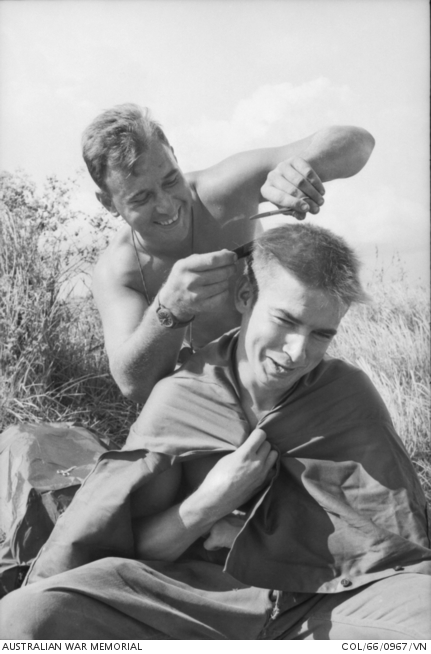 Vietnam. 1966. During a lull in Viet Cong activity during a battalion ...