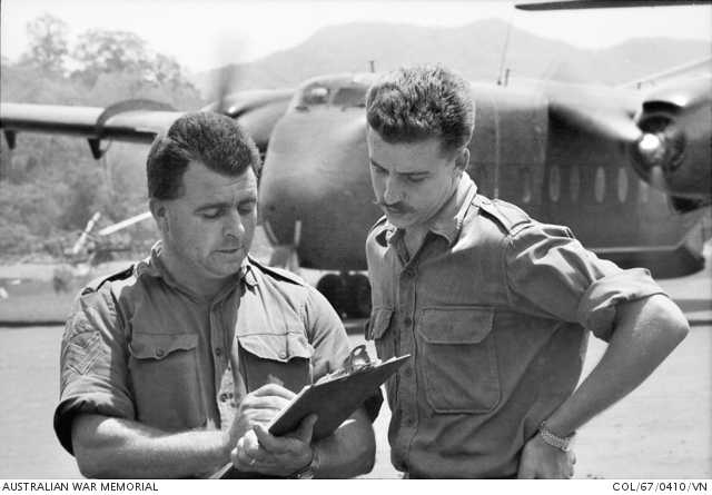 Vietnam. 1967-05. As an RAAF Caribou warms up in the background at ...