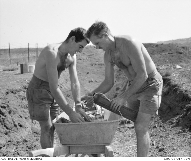 Nui Dat, South Vietnam. 1968-02. Dozens of Viet Cong (VC) mines, mortar ...