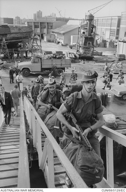 Garden Island, Sydney, NSW. 27 March 1968. Troops of the 1st Battalion ...
