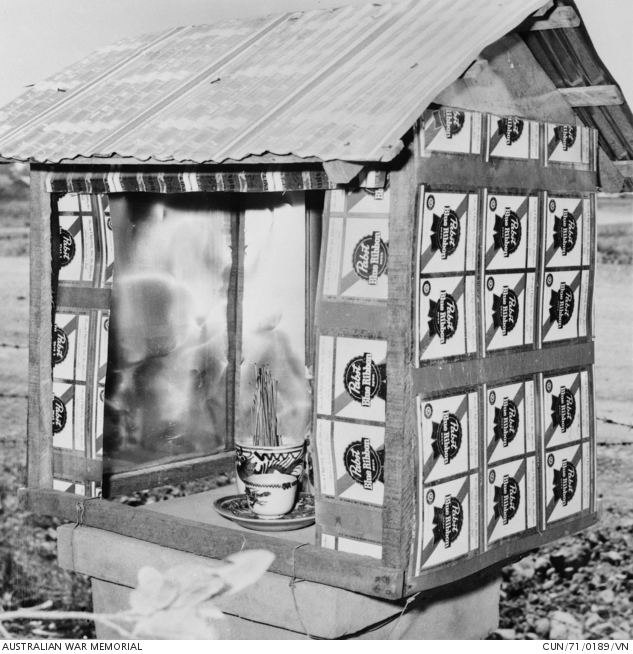 The walls for this small religious shrine were made from flattened beer ...