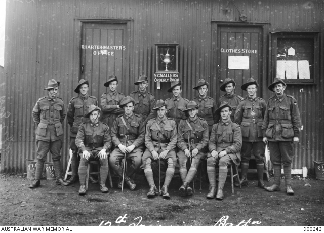 Outdoors group portrait of instructors of the 4th Division Signallers ...