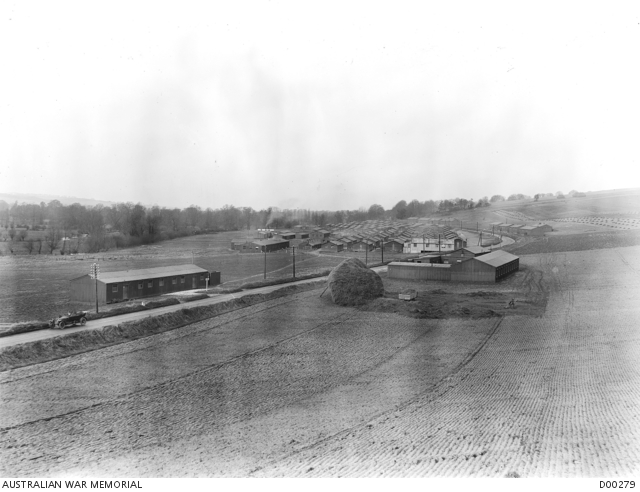 A general view of Codford camp, with rows of huts, occupied by the AIF ...