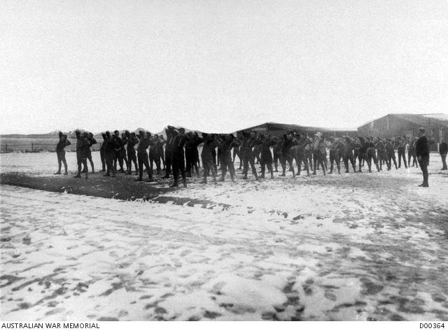 Longbridge Deveril, England. An officers' class at physical training ...