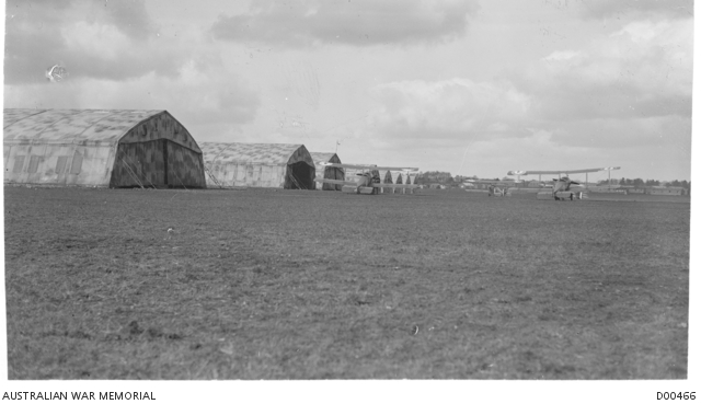 Leighterton, England. A view of the camouflaged canvas hangars at the ...