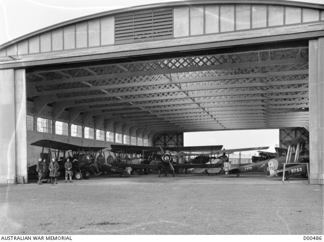 Leighterton, England. 30 April 1919. Interior view of a hangar used by ...