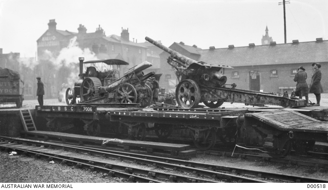 A German 8 inch howitzer and a 6 inch high velocity gun, captured by ...