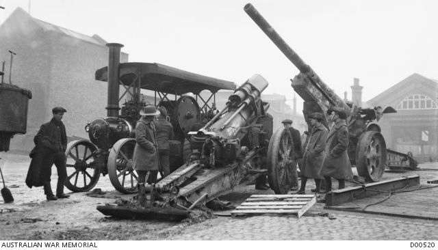 A German high velocity gun and heavy howitzer, captured by the ...