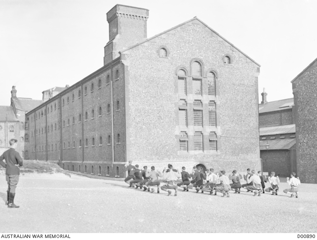 Prisoners at exercise in the AIF Detention Barracks. | Australian War ...