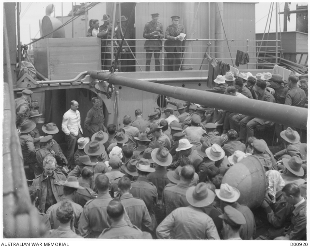 Lieutenant Colonel G H Knox CMG, holding a lecture on board SS Borda on ...