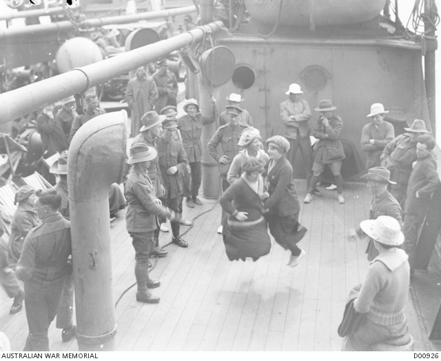 A skipping exercise between the NCOs and their wives on board the ...
