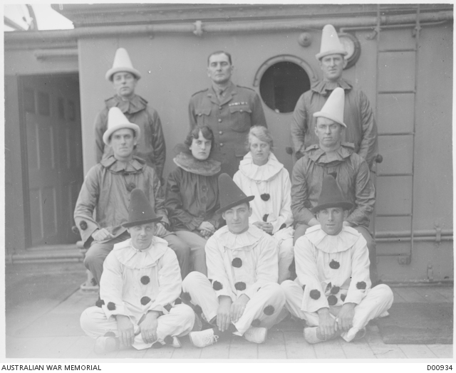 Group portrait of the Pierrot troupe on board the family ship SS Borda ...
