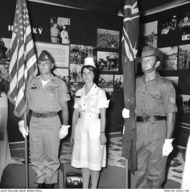 Sergeant Tom Prosser of Inglewood, WA, stands with an American nurse ...