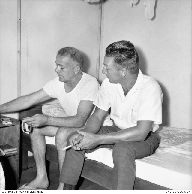 Ban Me Thuot, Vietnam. 1965. Two Australian riggers relax in their ...