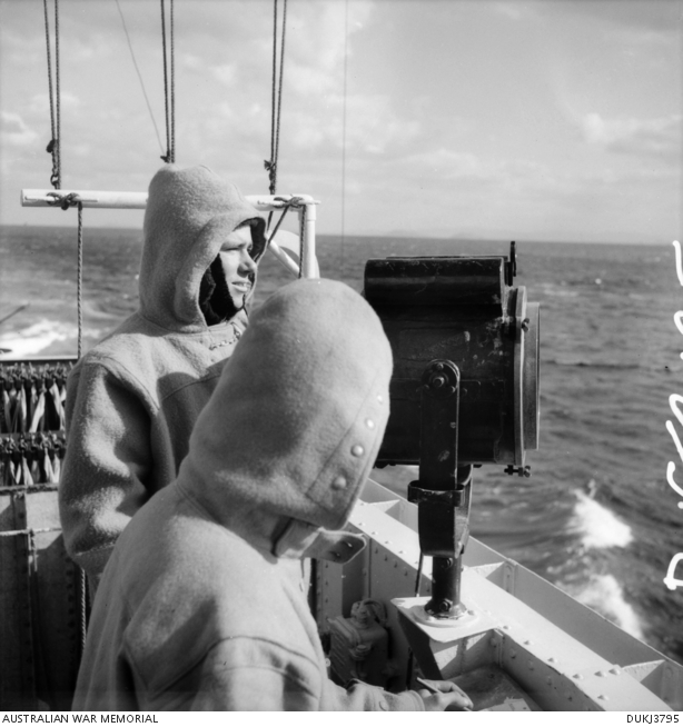 Radio silence means manual signalling by lamp or flag. Here Signalman J ...