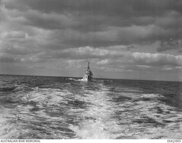 A bow view of HMS Charity taken from HMAS Bataan during patrols off the ...