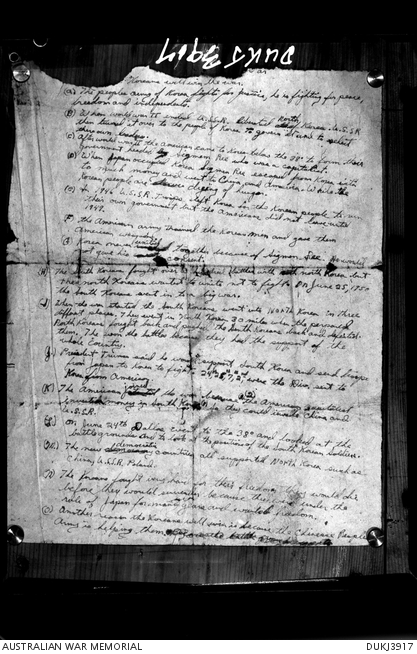 People’s Army of Korea (North Korean Army) propaganda note, handwritten ...