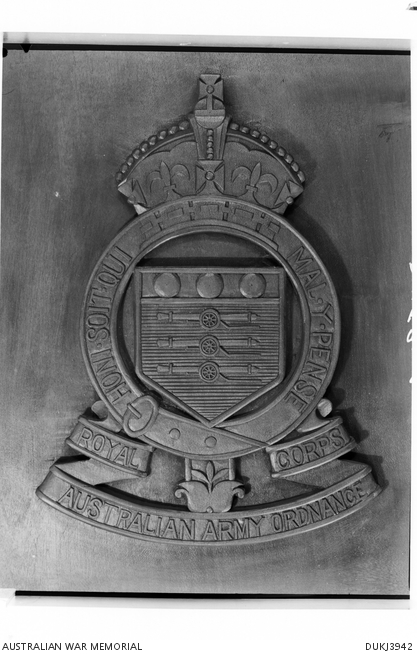 Lid of a timber box featuring the carved emblem of the Royal Australian ...