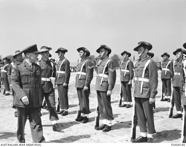 Brigadier R King CBE DSO inspects the Royal Australian Army Service ...