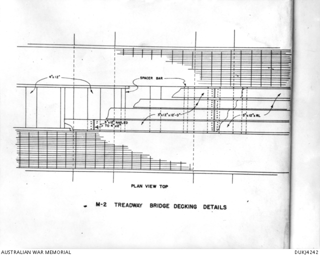 Copy neg of a chart showing M-2 Treadway Bridge decking details ...