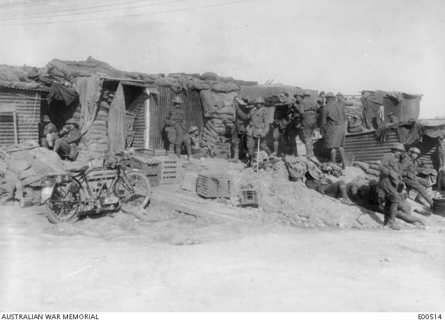 The first aid post near Noreuil, showing stretcher bearers bringing in ...