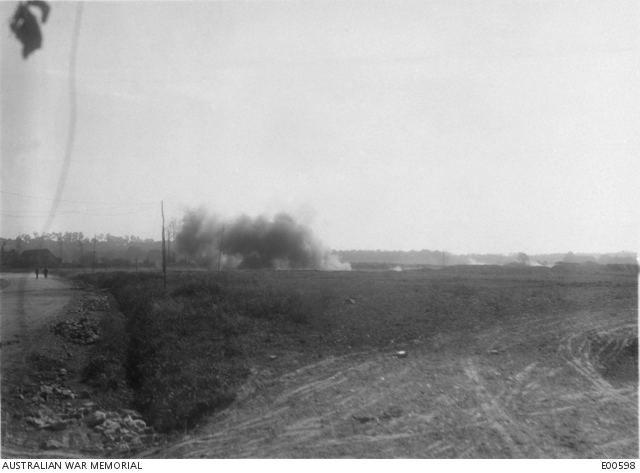 German shells bursting near the Anzac battery positions at Red Lodge ...