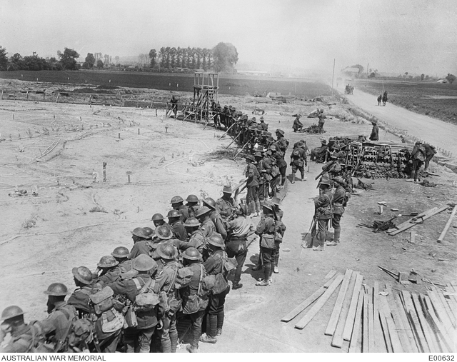 Australians of the 13th Brigade studying the large contour map near ...