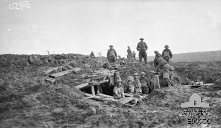 Recently captured trenches occupied by the Australian third line ...