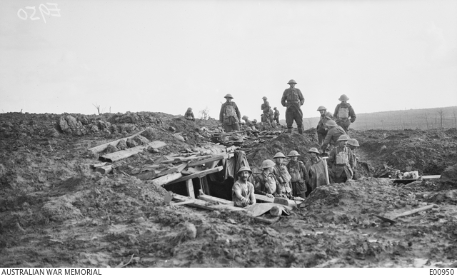 Recently captured trenches occupied by the Australian third line ...