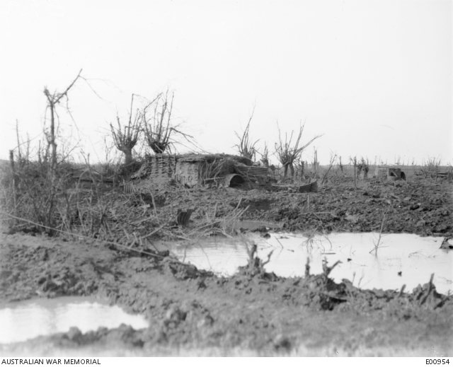 View of one of the German defences around Retaliation Farm in the Ypres ...