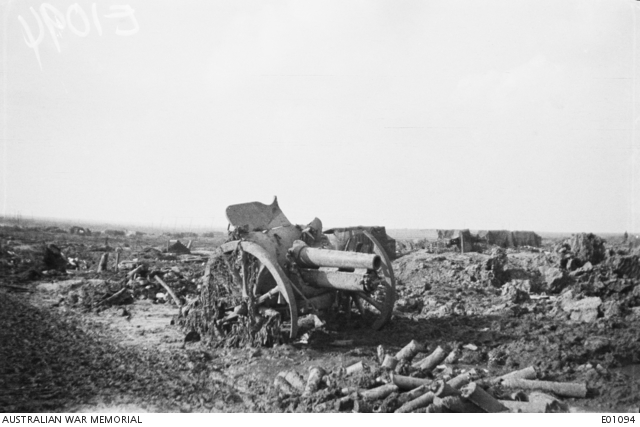 View of a damaged howitzer gun fast in the mud near Bavaria House, east ...