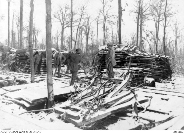 Unidentified members of the 22nd Battalion at Ploegsteert, in Belgium ...
