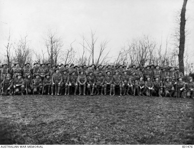 Group portrait of the NCOs of the 36th Battalion at Meteren. Left to ...