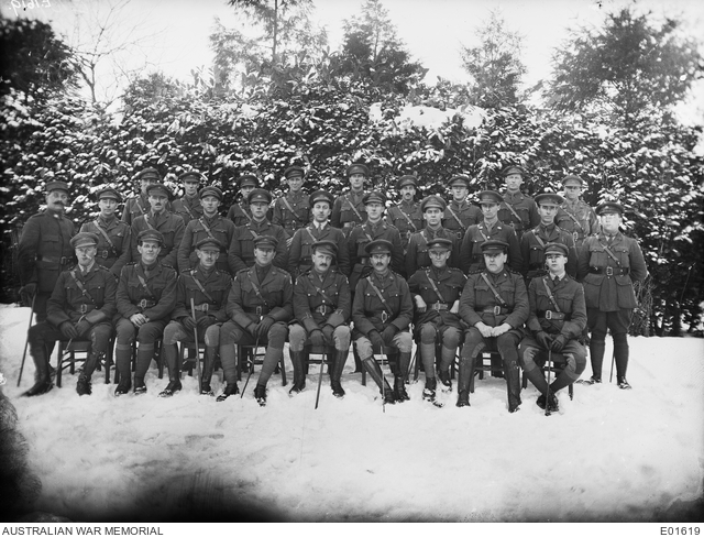 Group portrait of the officers of the 32nd Battalion, in the rest area ...