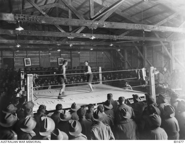 A boxing bout at the Australian Corps School at Aveluy. The material ...