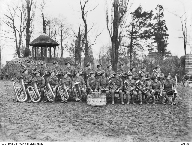 Portrait of the Band of the 12th Battalion. Left to right, back row ...
