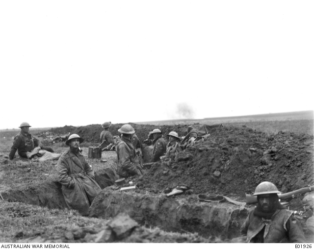 Unidentified members of the 42nd Battalion in the support trenches. The ...