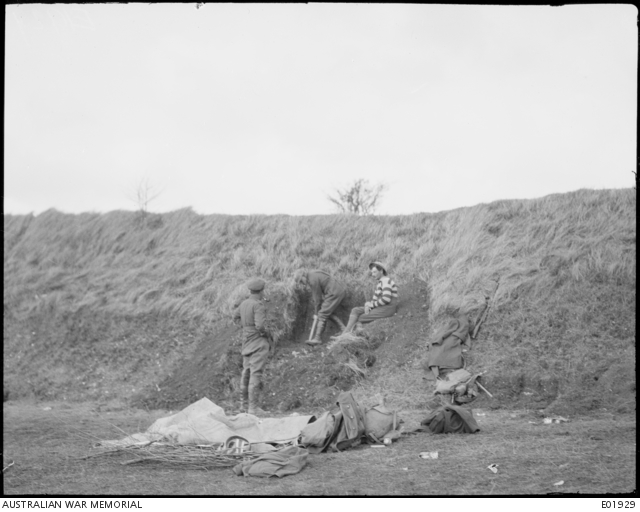 Members of the Australian Infantry digging in for the night south of ...