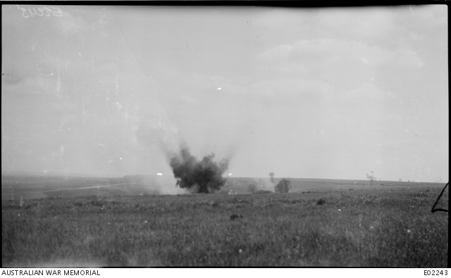 A German shell bursting near the Brickworks on the high ridge to the ...
