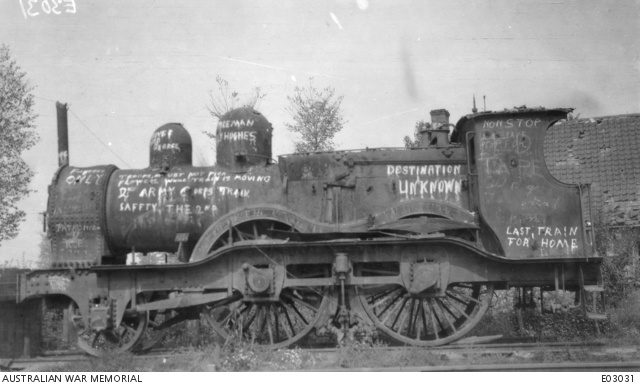 Left side view of a derelict railway engine, near Borre. It was in this ...