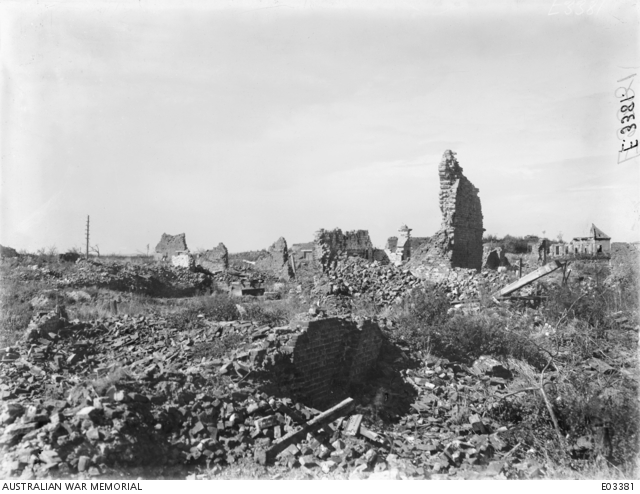 The ruins of Le Verguier, showing Fort Bull, a grass covered knoll ...