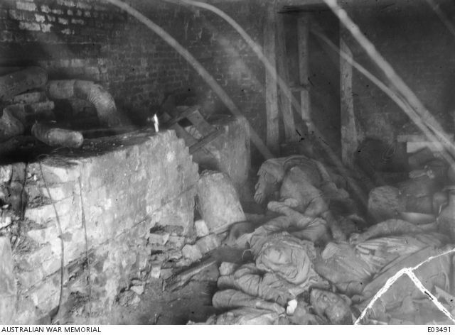 Scene of the interior of the German cookhouse inside the Riqueval ...