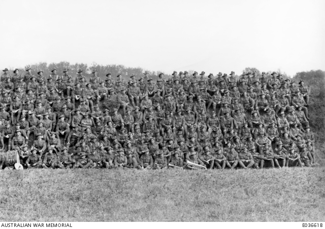 Right hand half of a group portrait of the 34th Battalion. Note the ...