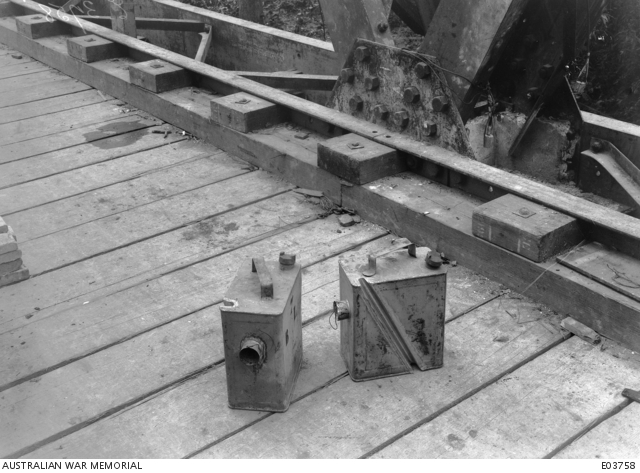 Demolition charges awaiting emplacement on a bridge at Daours. These ...