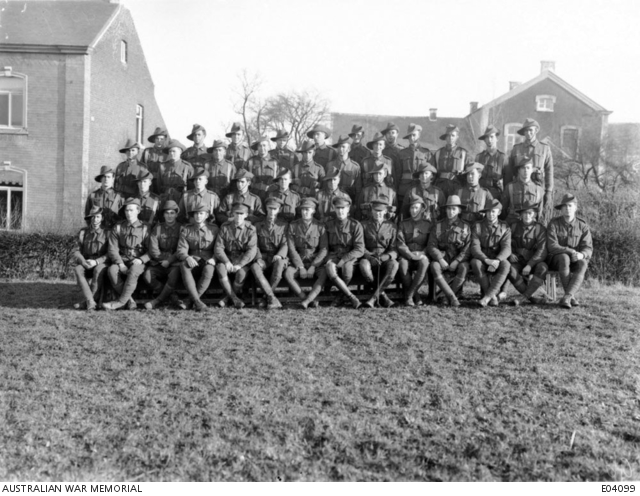 An outdoors group portrait of unidentified members of No 1 Company of ...