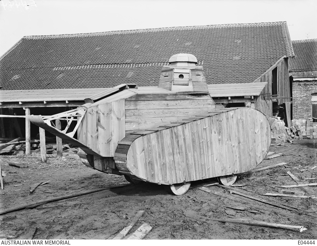 A German dummy Renault FT 17 tank, made of timber, found at Charleroi ...