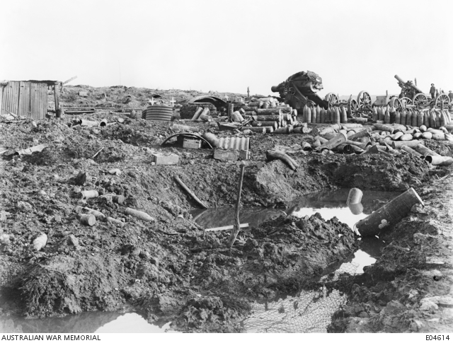 A crater made by an enemy shell that struck and exploded another shell ...