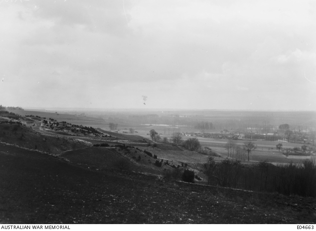 Near Hamel, France. 29 March 1918. View of the Somme Valley. Germans ...