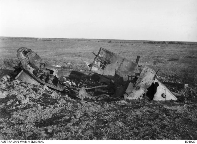 The wreckage of a tank blown up by an internal explosion after having ...